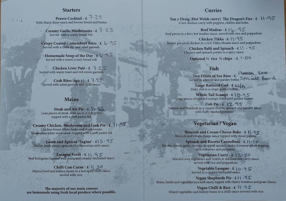 Menu at Cross Inn pub & bar, Tenby, Strawberry Ln