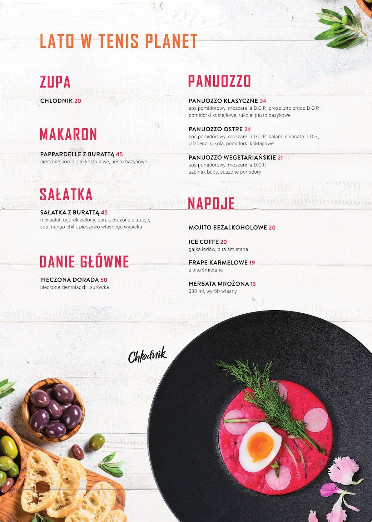 Carta del restaurante Tenis Planet, Smolec