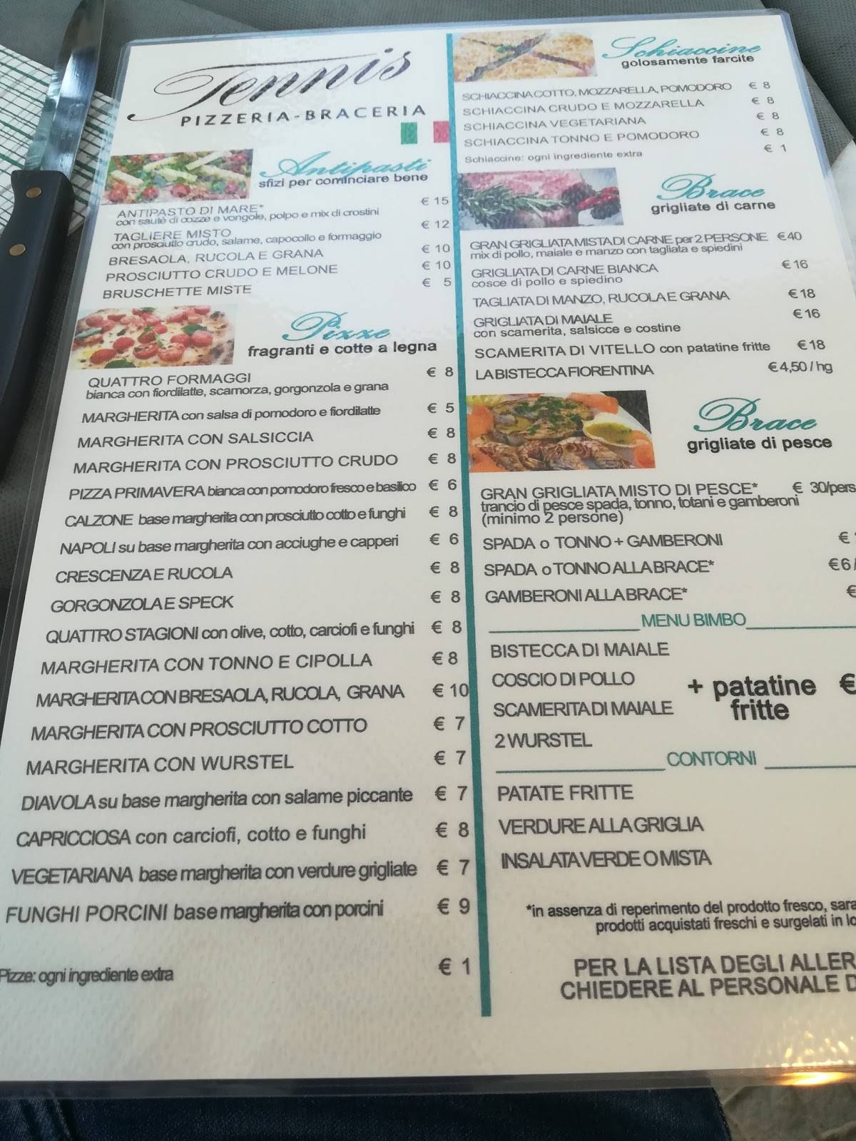 Menu au Tennis Club, Marina di Campo