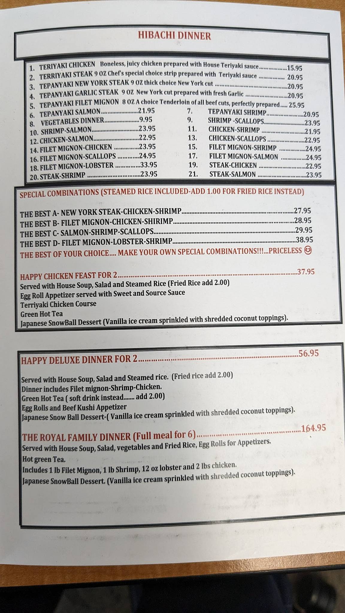 Menu at Tepanyaki Japanese Steak House,LLC restaurant, Boise