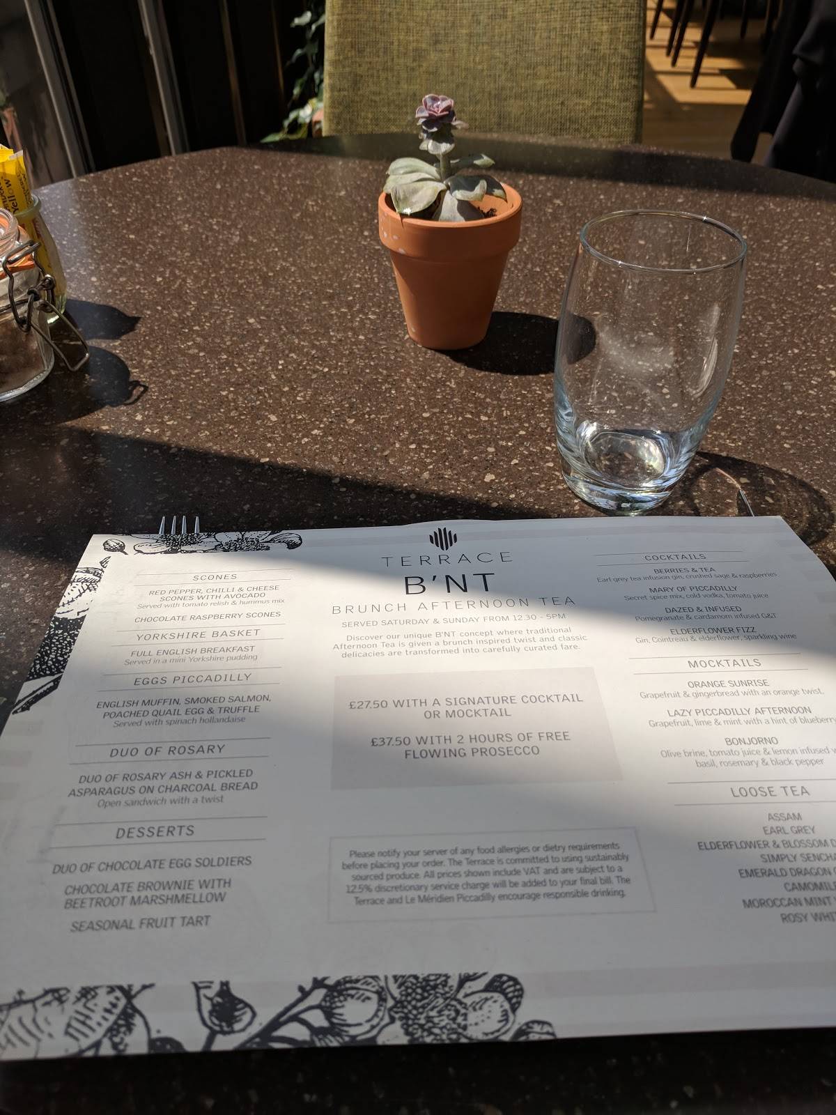 Menu at Terrace at The Dilly restaurant, London, 21 Piccadilly