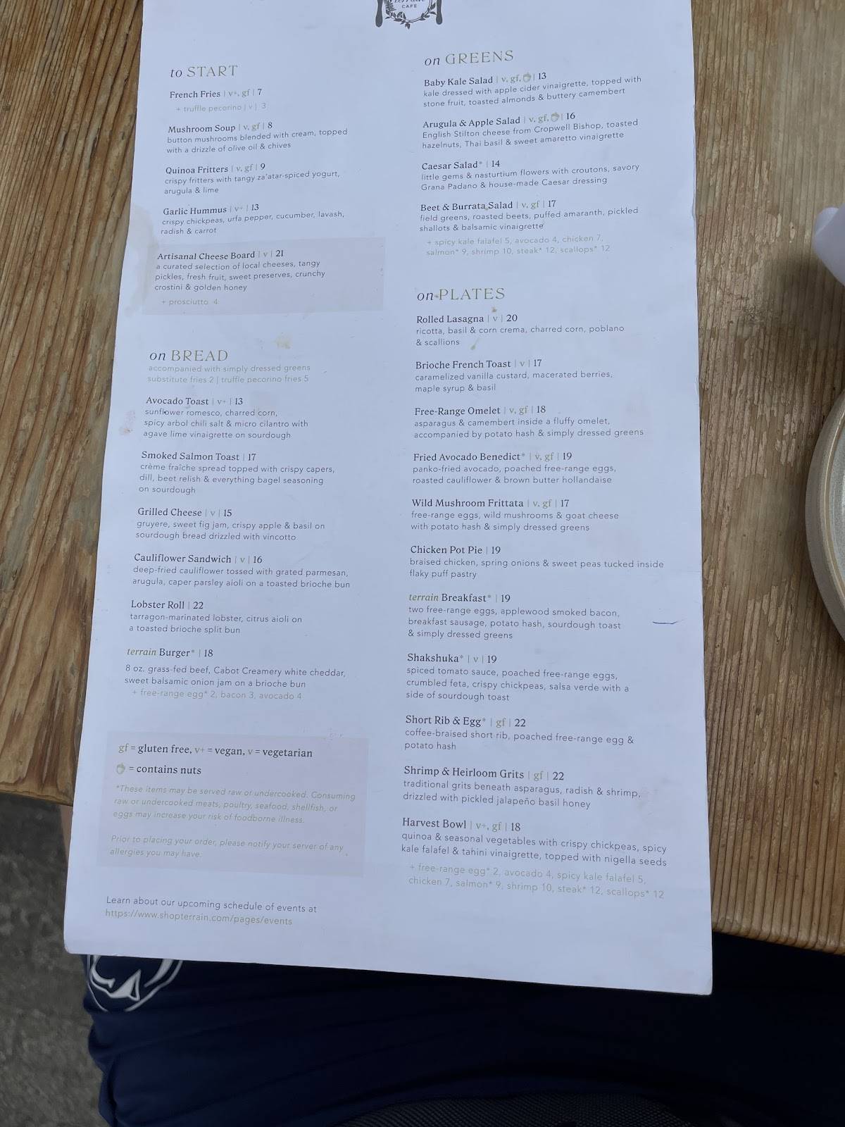 Menu at Terrain Cafe, Glen Mills