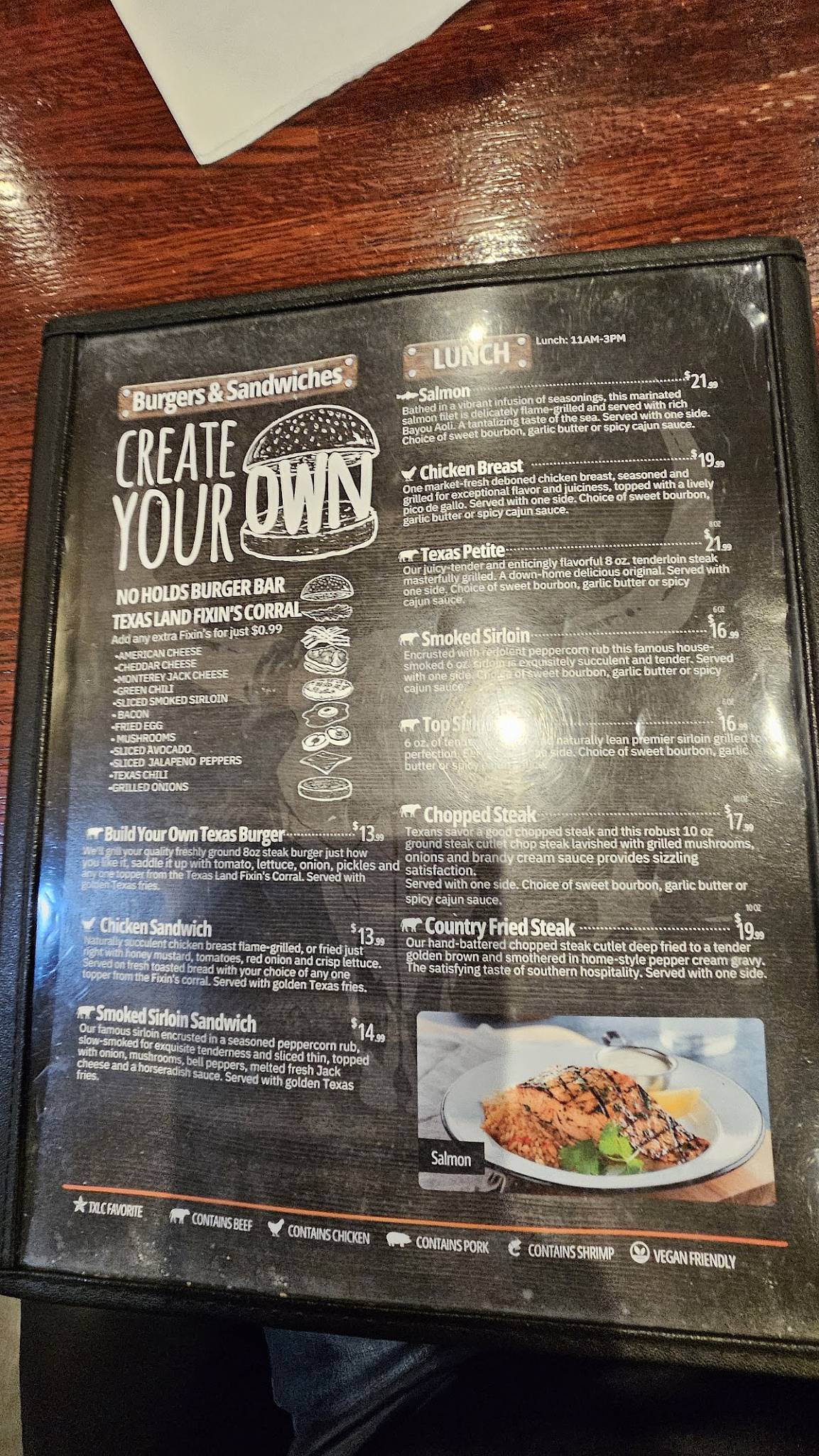 Menu at Texas Land & Cattle steakhouse, Austin, S I-35 Frontage Rd