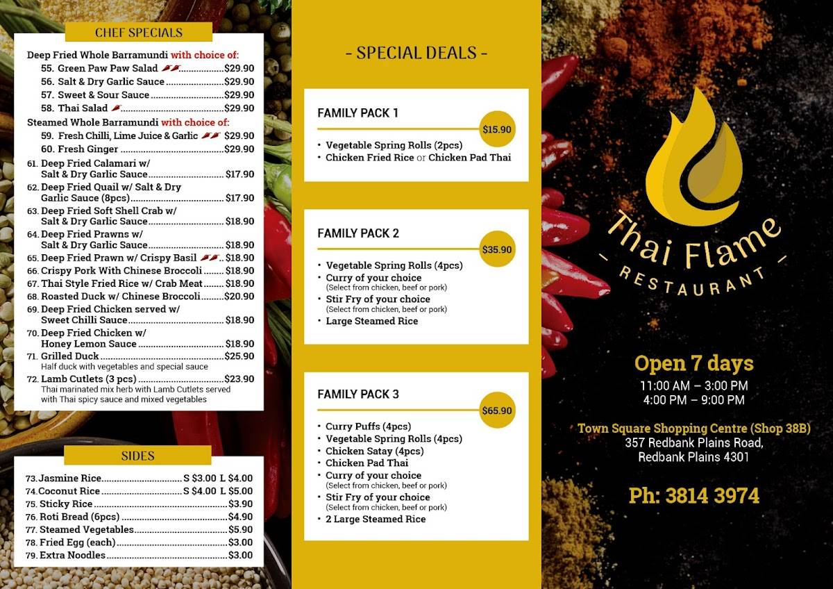 Menu at Thai Flame Restaurant & Takeaway, Redbank Plains