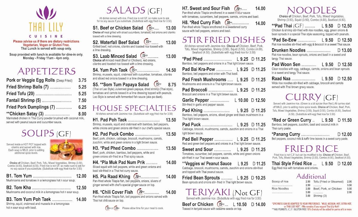 Menu at Thai Lily Cuisine & Yakitori 8 restaurant, Colorado Springs