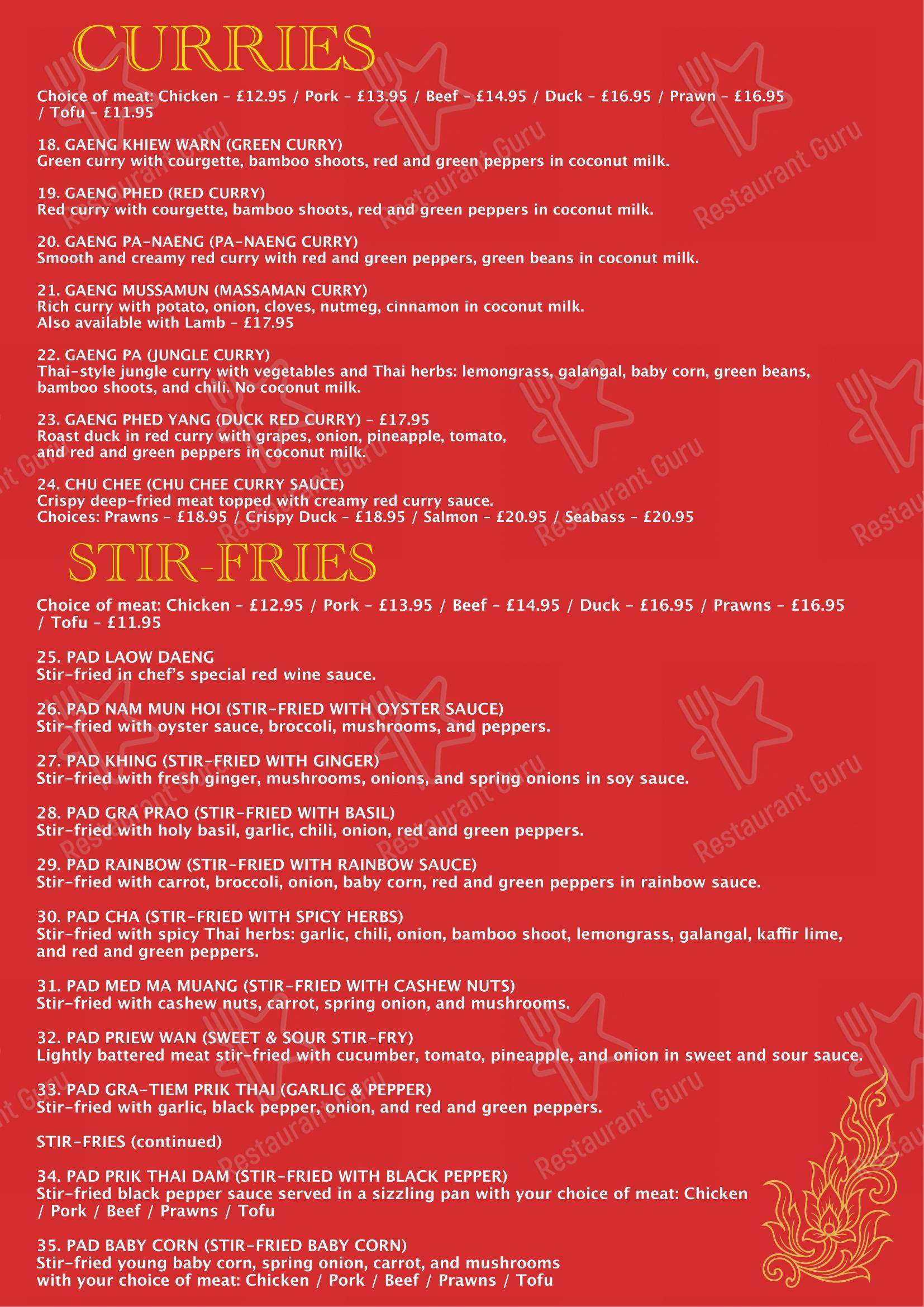 Menu at Thai Rainbow restaurant, Lichfield, 15 Bird St