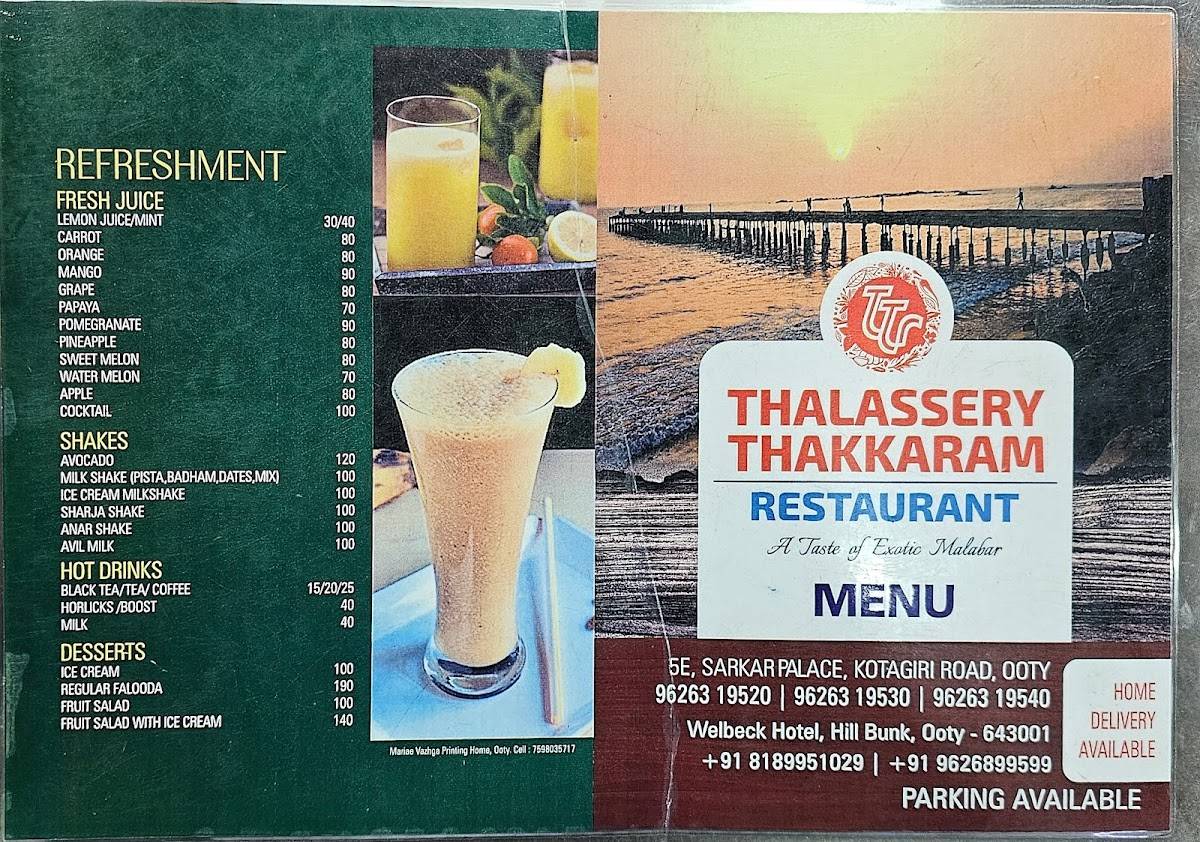 Menu at Thalassery Thakkaram Restaurant, Ooty, 5E
