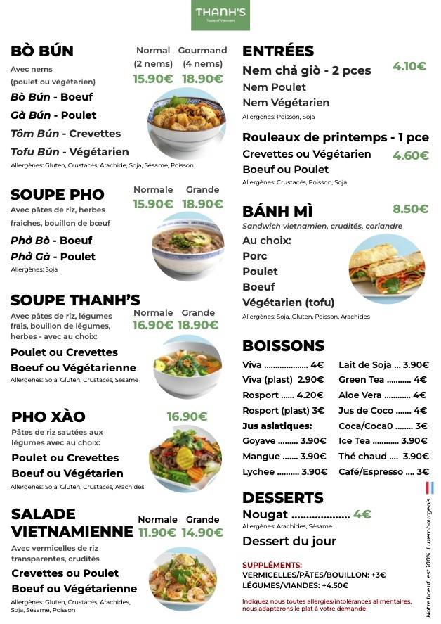 Menu at Thanh's - Taste of Vietnam - Infinity restaurant, Luxembourg City
