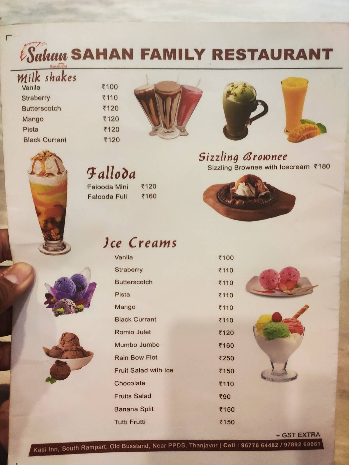 Menu at SAHAN RESTAURANT, Thanjavur