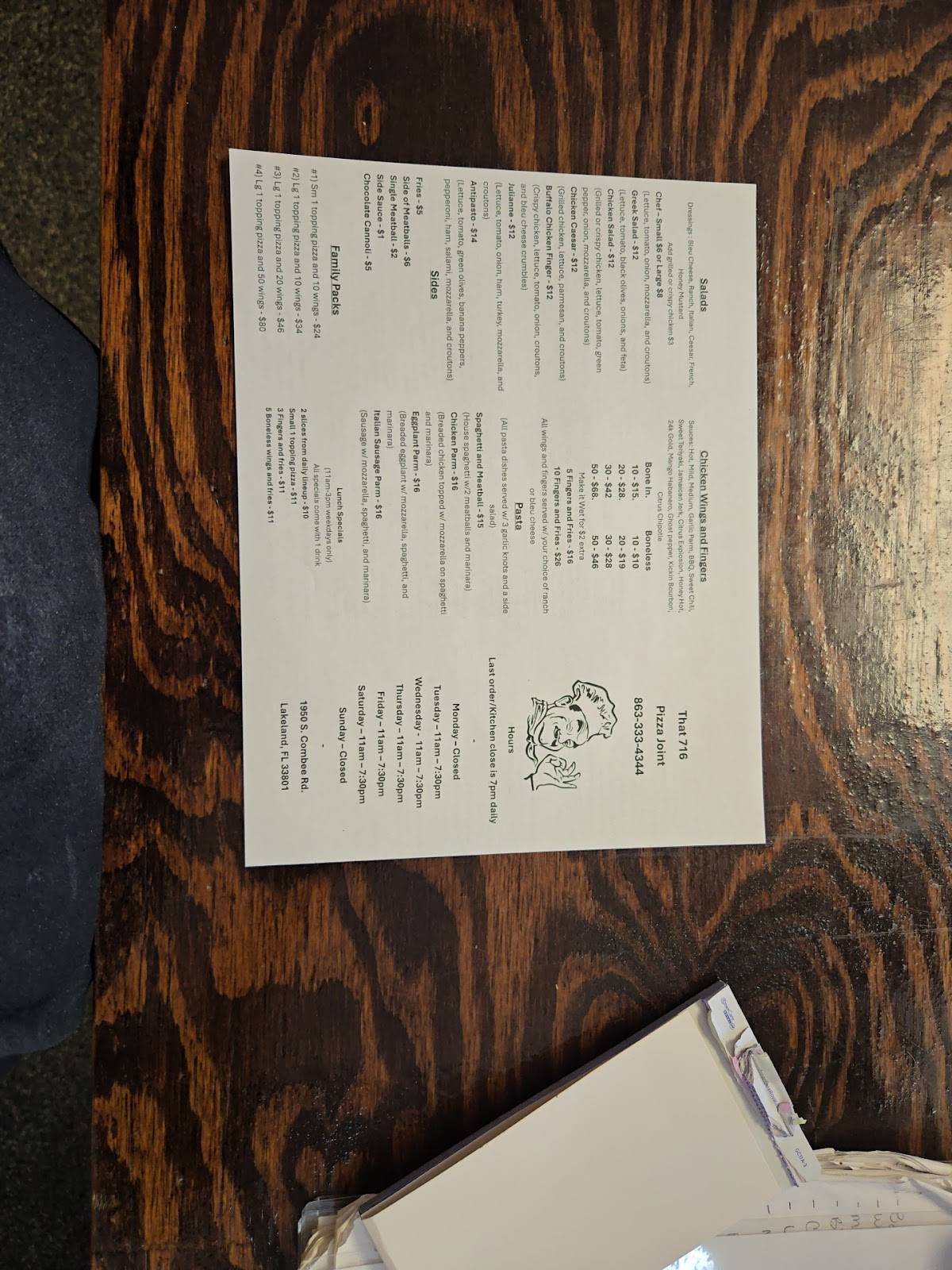 Menu at 716 Pizza Joint pizzeria, Lakeland