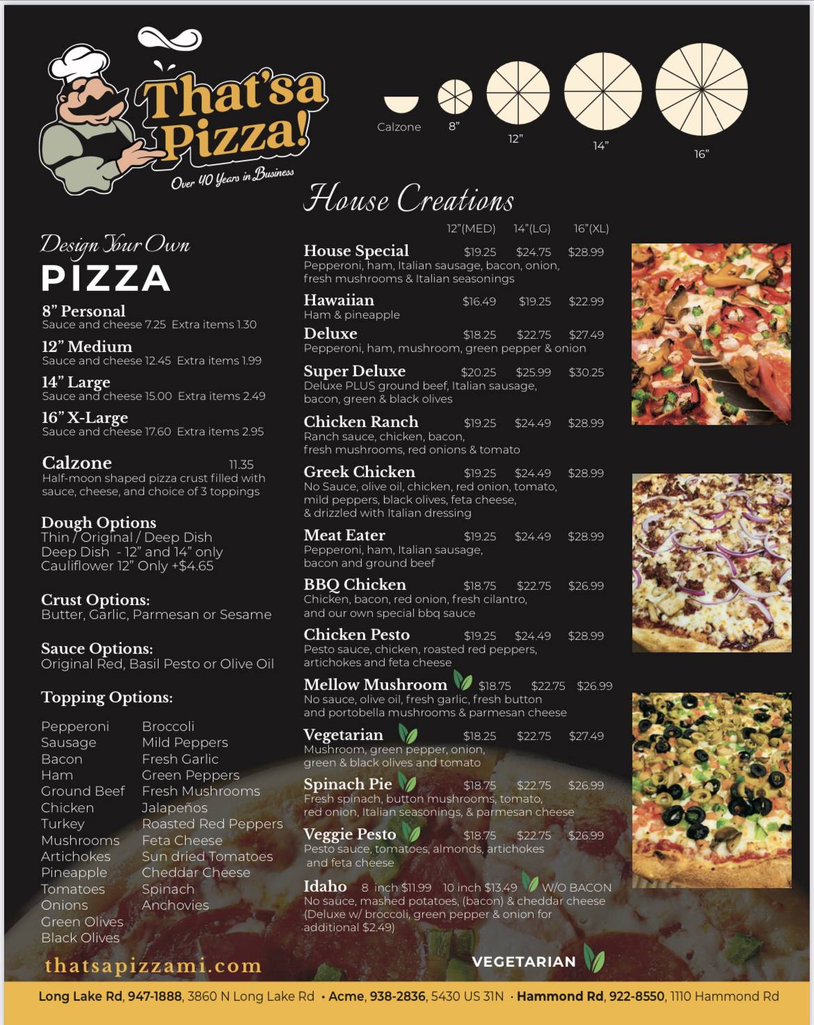 Menu at That'sa Pizza: Hammond Rd pizzeria, Traverse City, E Hammond Rd