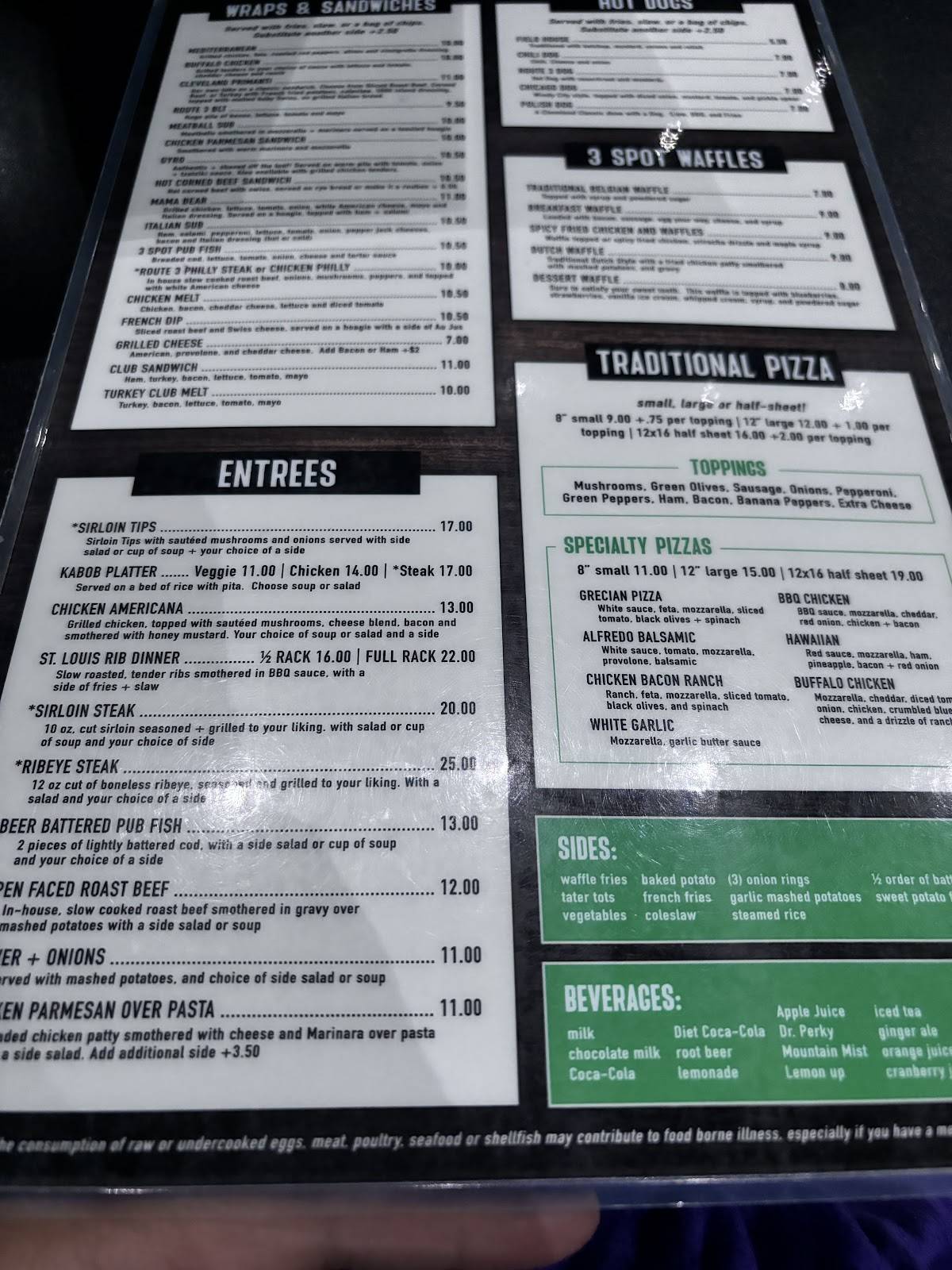 Menu at The 3 Spot pub & bar, North Royalton