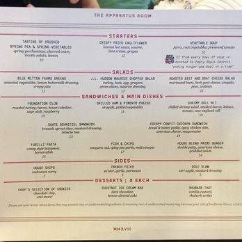 Menu at The Apparatus Room pub & bar, Detroit