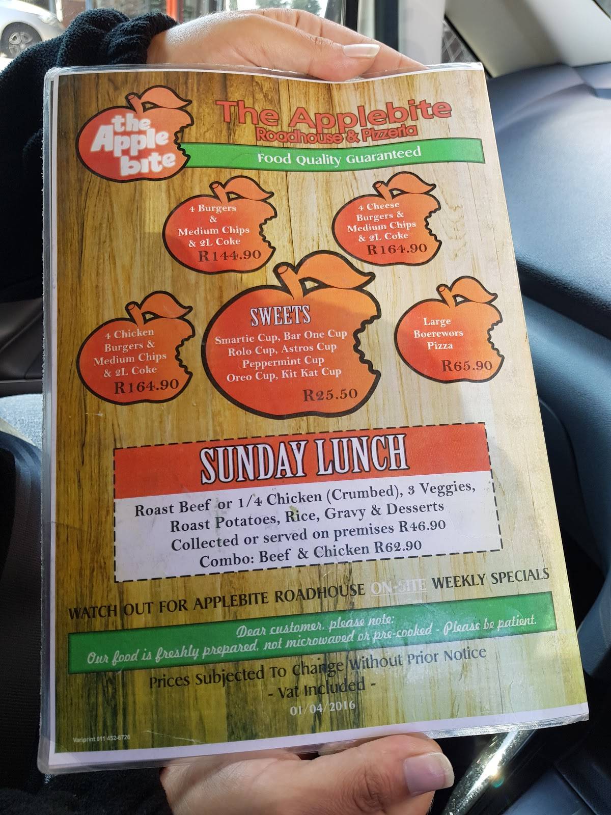 Menu at The Apple Bite Roadhouse & Pizzeria, Germiston