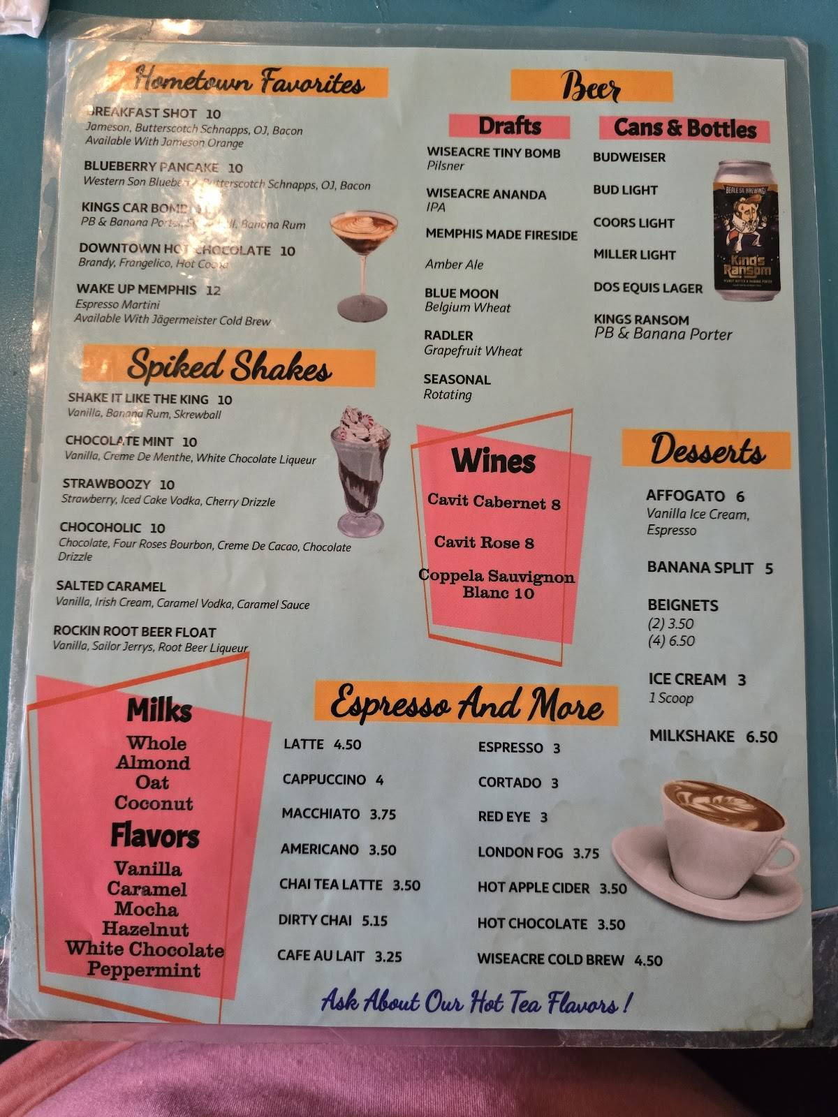 Menu at The Arcade Restaurant, Memphis