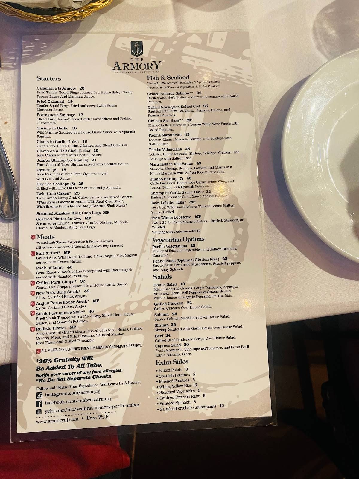 Menu at The Armory NJ restaurant, Perth Amboy