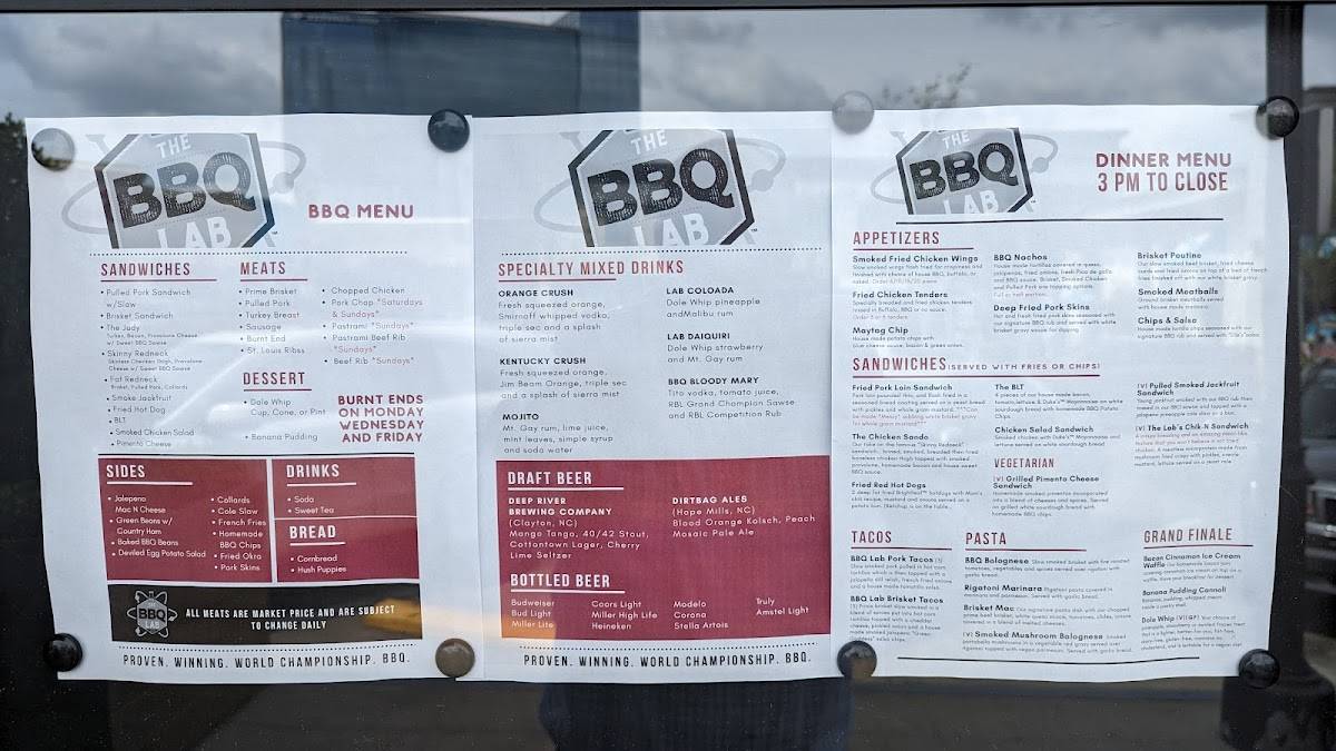 Menu at The BBQ Lab, Raleigh