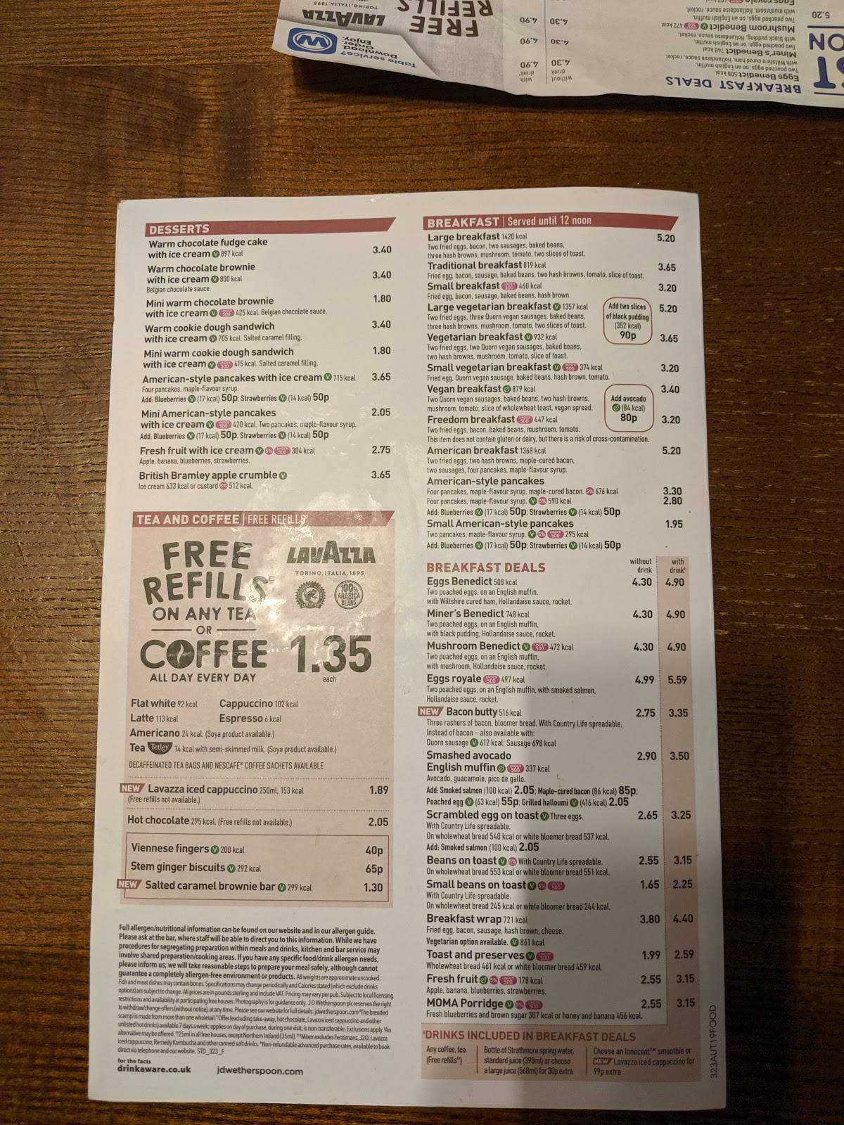 Menu at The Back of Beyond - JD Wetherspoon pub & bar, Reading