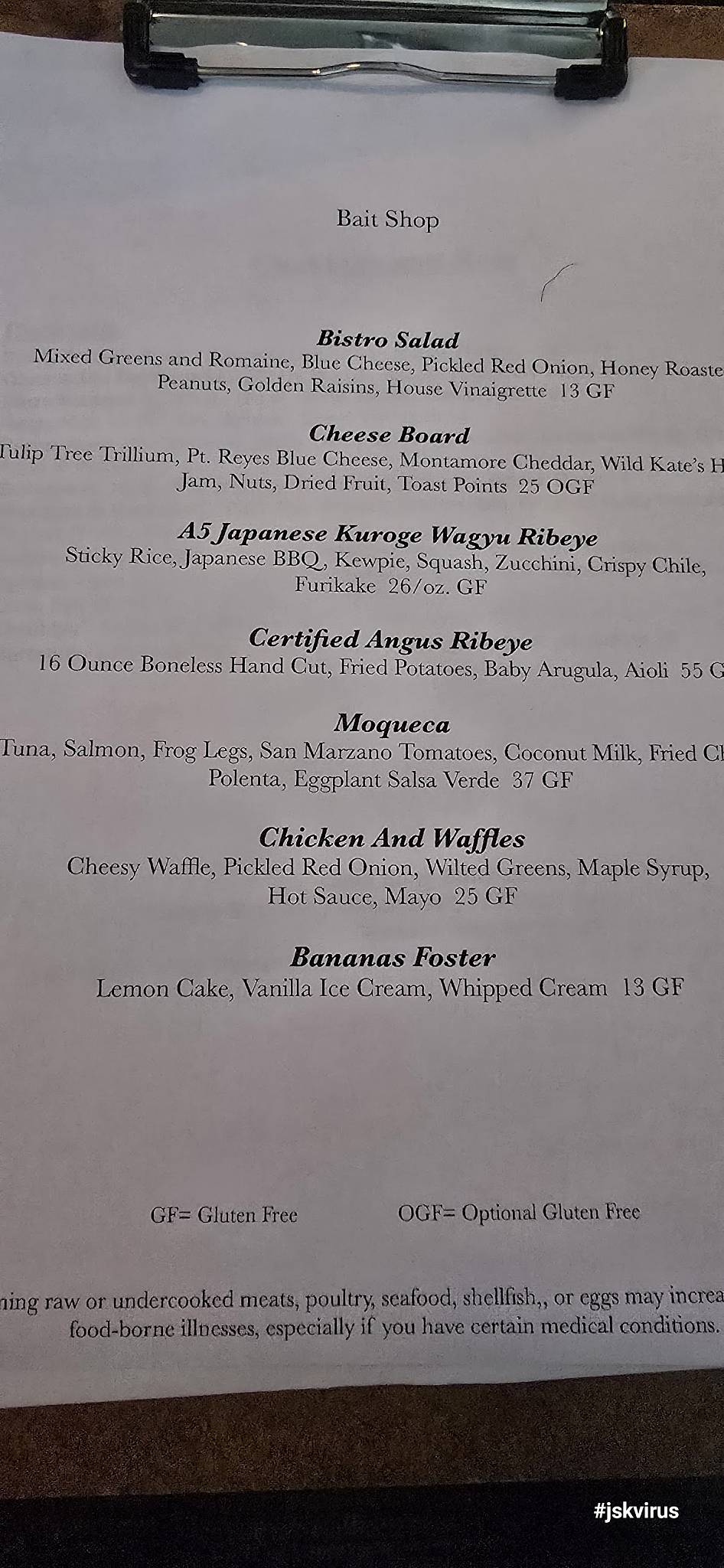 Menu at The Bait Shop pub & bar, Valparaiso
