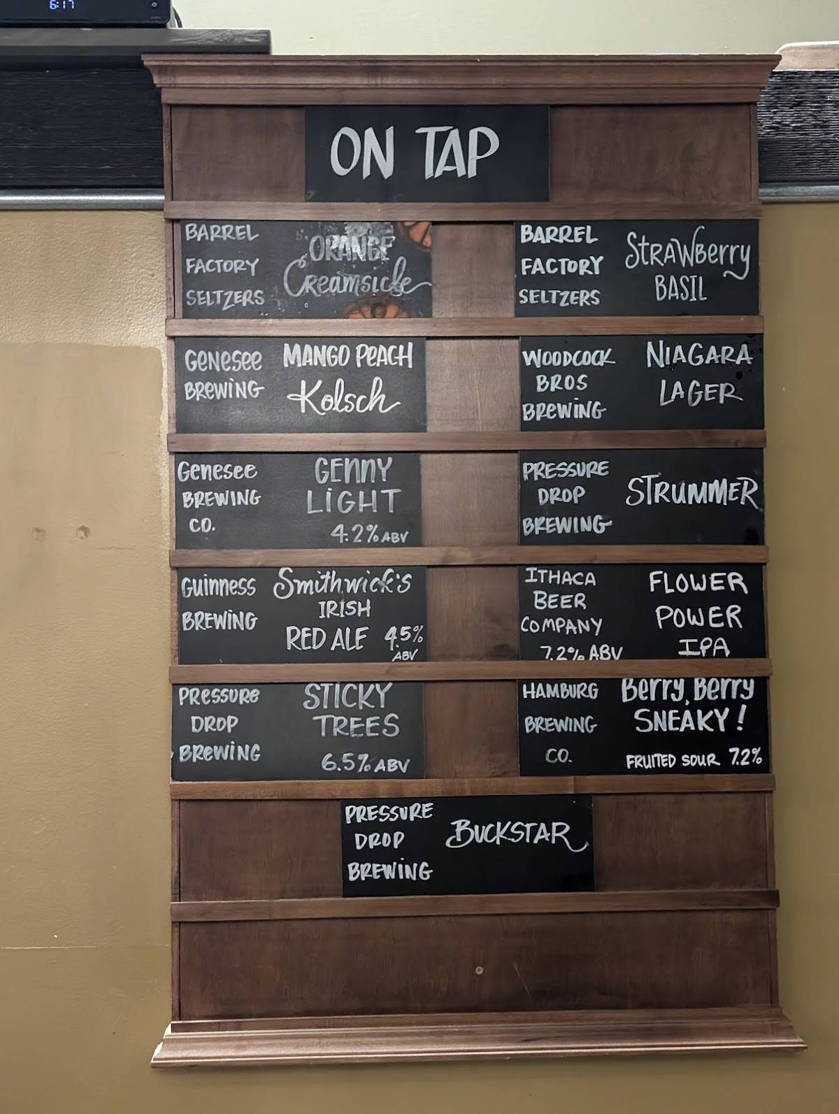 Menu at The Barrel Factory, Buffalo