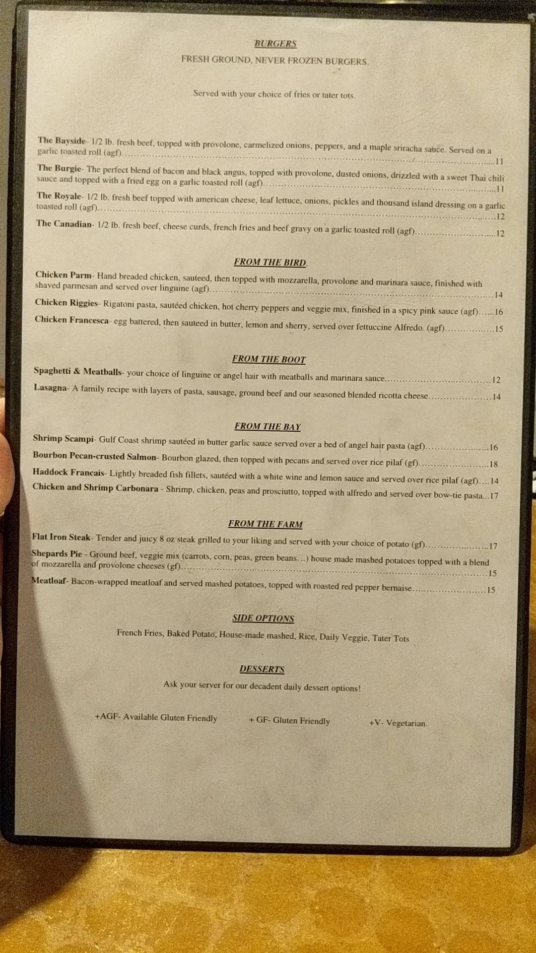 Menu at The Bayside Grill pub & bar, Ogdensburg