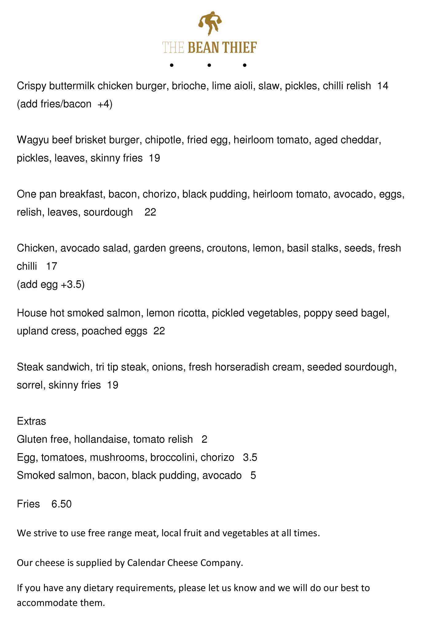 Menu at The Bean Thief restaurant, Kew East