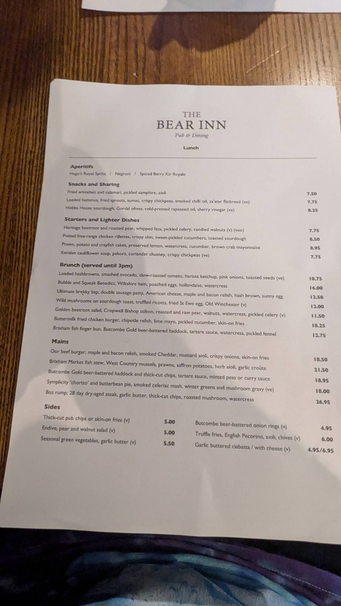 Menu at The Bear Inn, Cirencester pub & bar, Cirencester