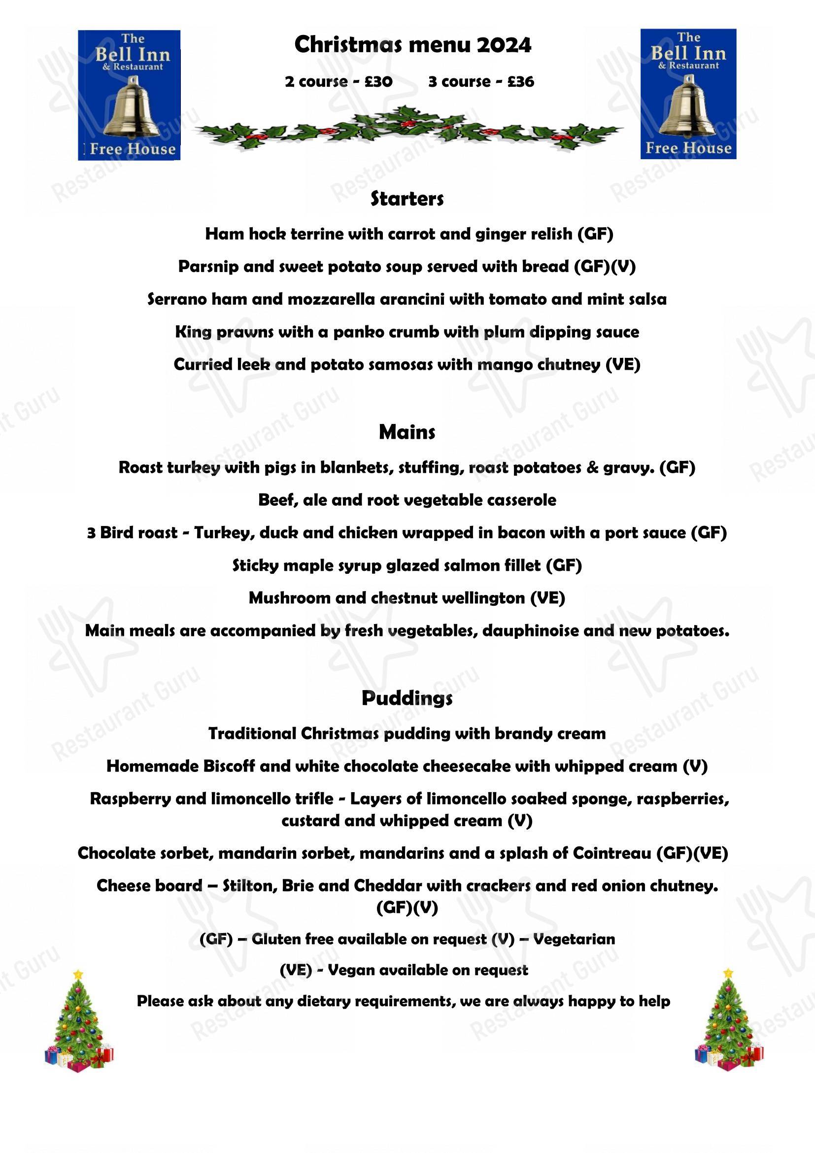 Menu at The Bell Inn pub & bar, Lacock, Bowden Hill