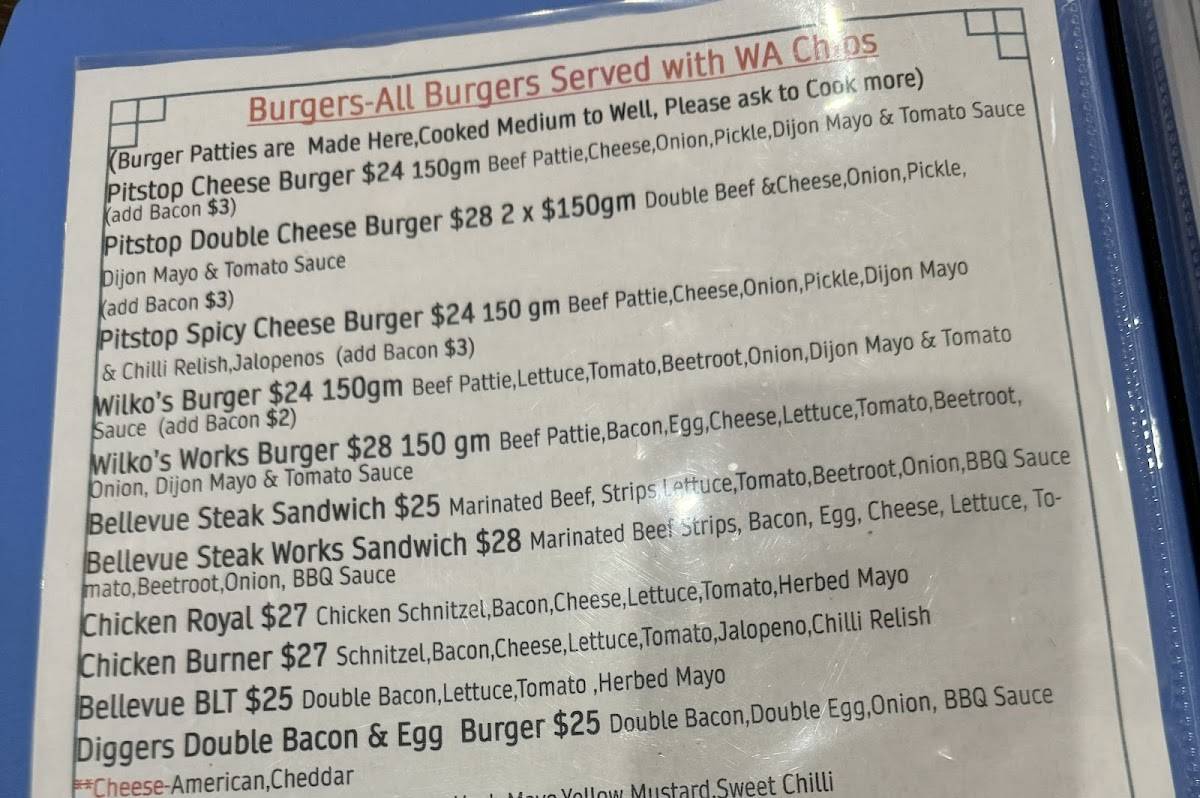 Menu at The Bellevue Darling Range Hotel pub & bar, Bellevue