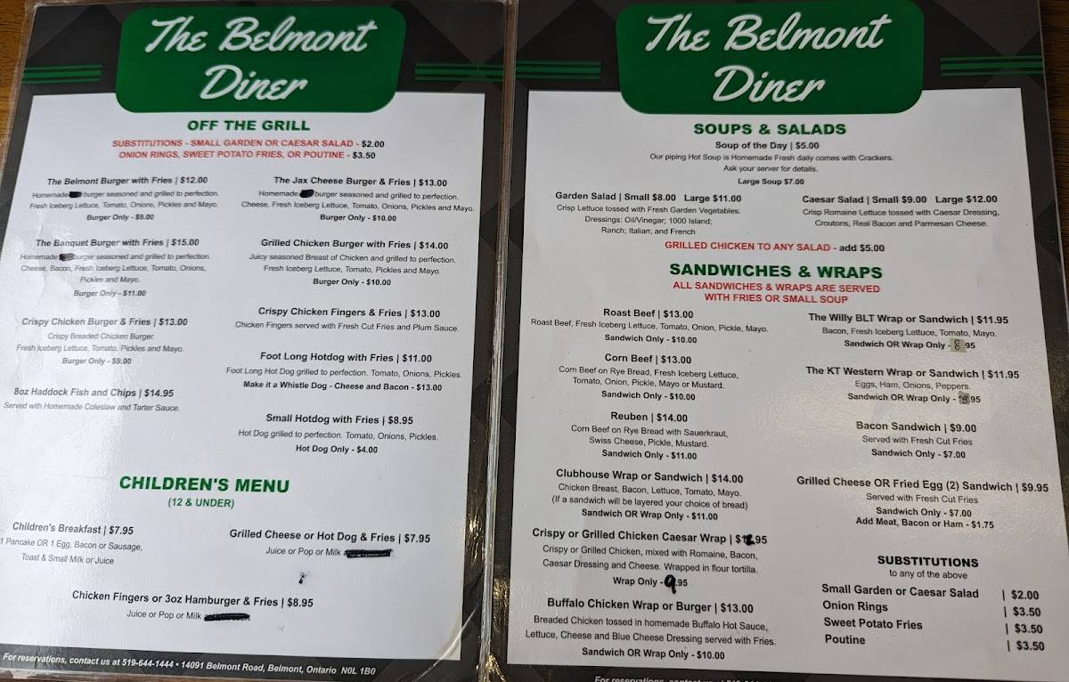 Menu at The Belmont Diner, Belmont, Belmont Rd