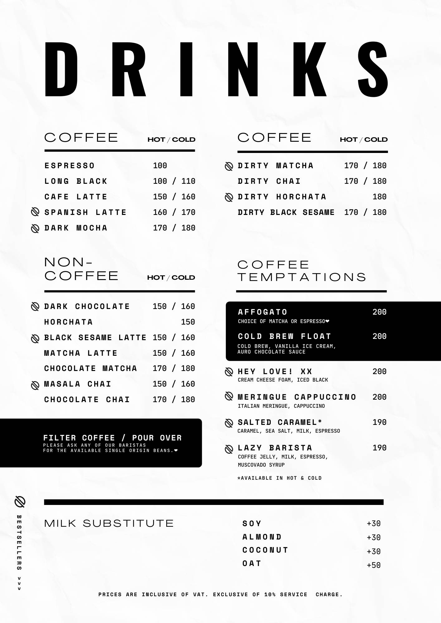Menu at The Black Bean cafe, Makati