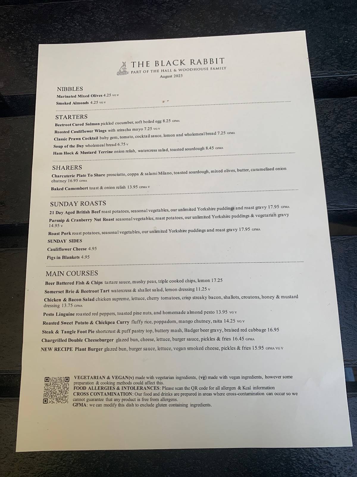 Menu at The Black Rabbit pub & bar, Arundel