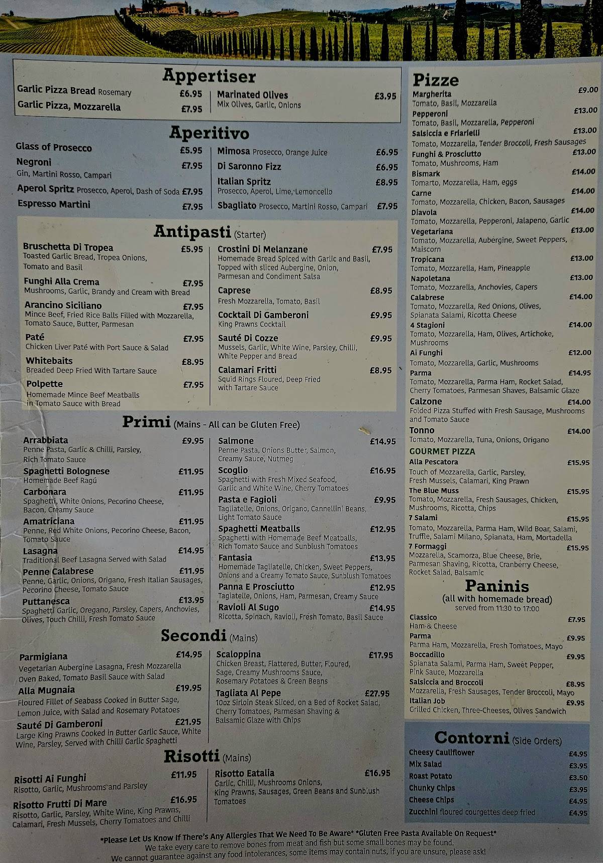 Menu at The Blue Lion pub & bar, Cambridge, 74 Main St