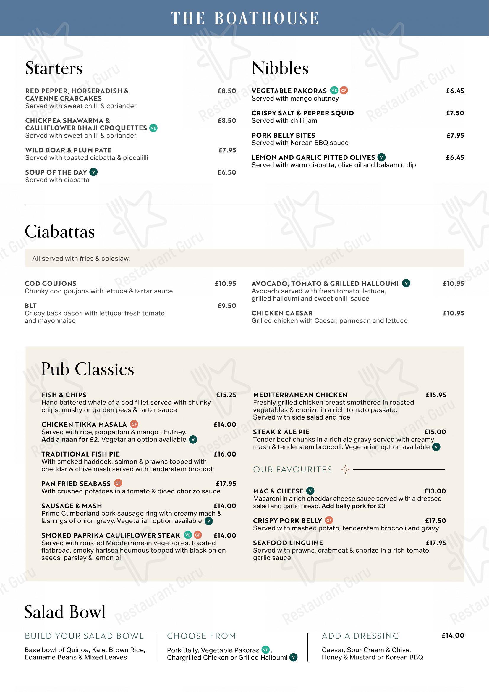 Menu at The Boathouse pub & bar, Bradford-on-Avon, Trowbridge Rd