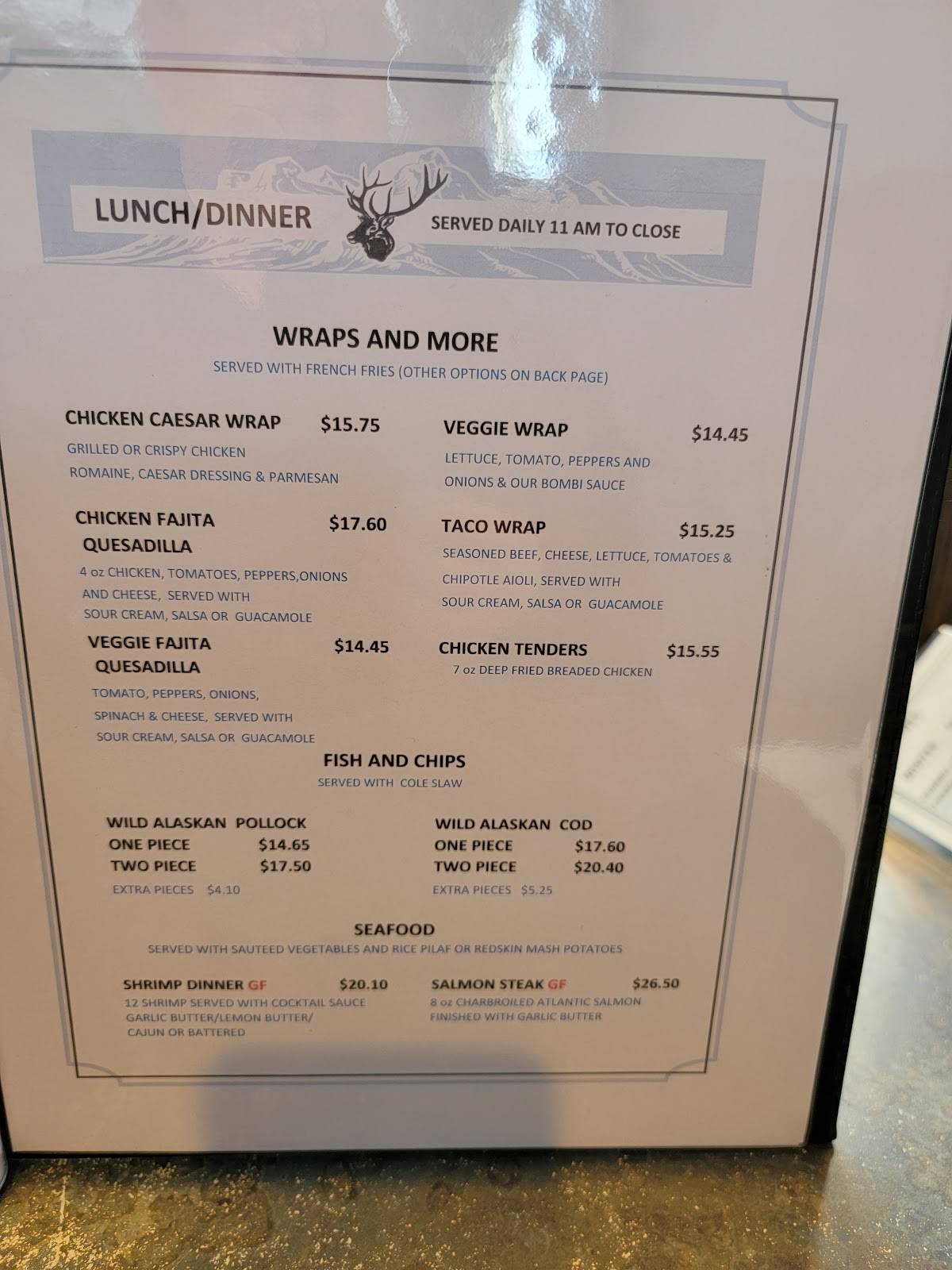 Menu at The Bombi Restaurant, Castlegar