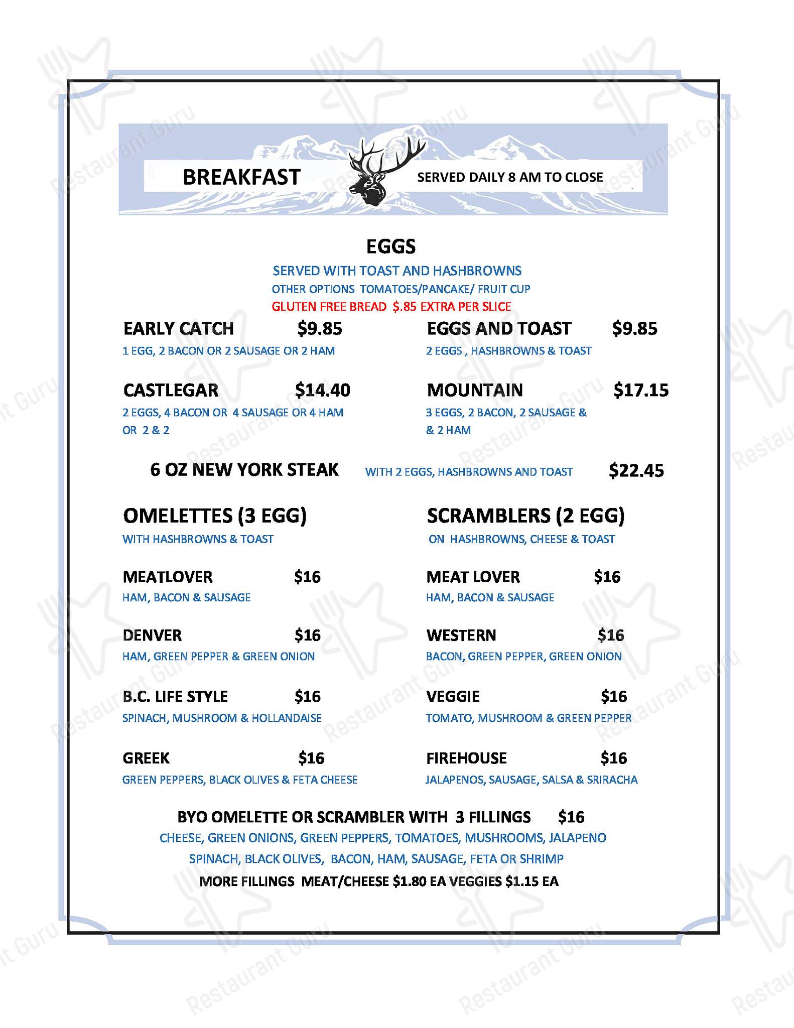 Menu at The Bombi Restaurant, Castlegar