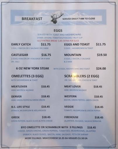 Menu at The Bombi Restaurant, Castlegar