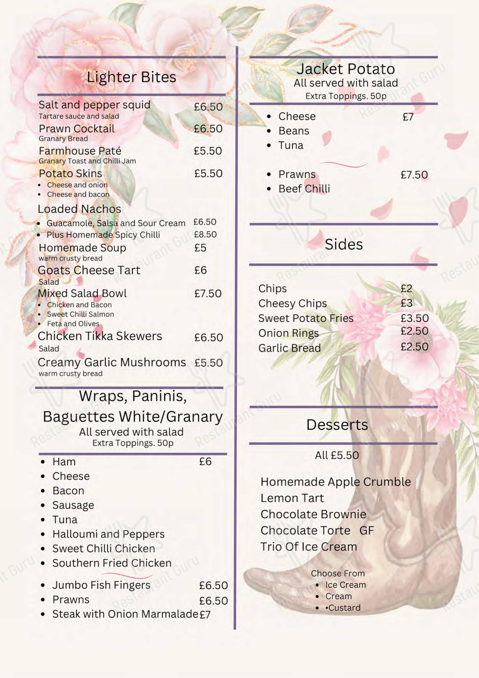 Menu at The Boot pub & bar, Whitwell