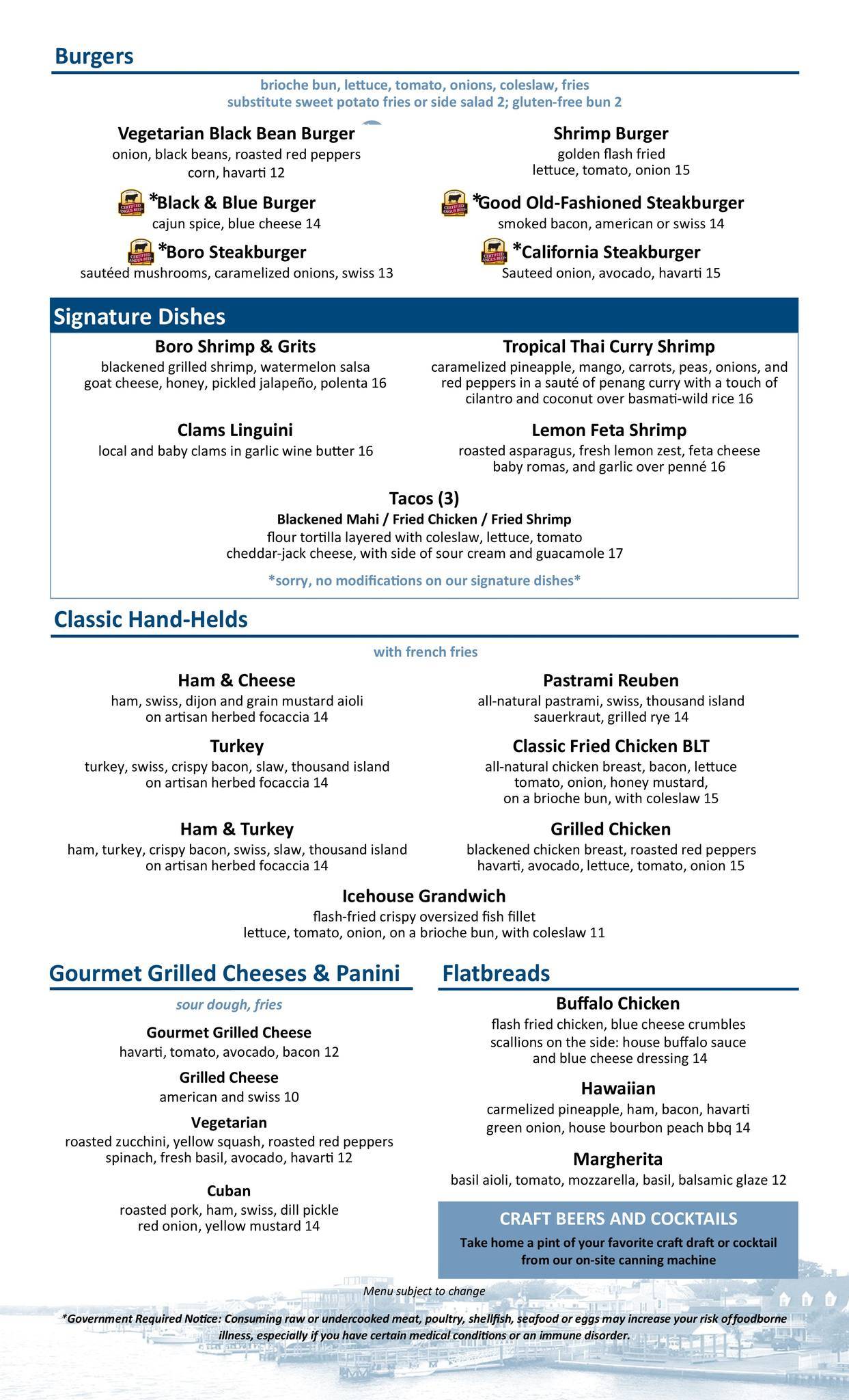 Menu at The Boro Restaurant & Bar, Swansboro
