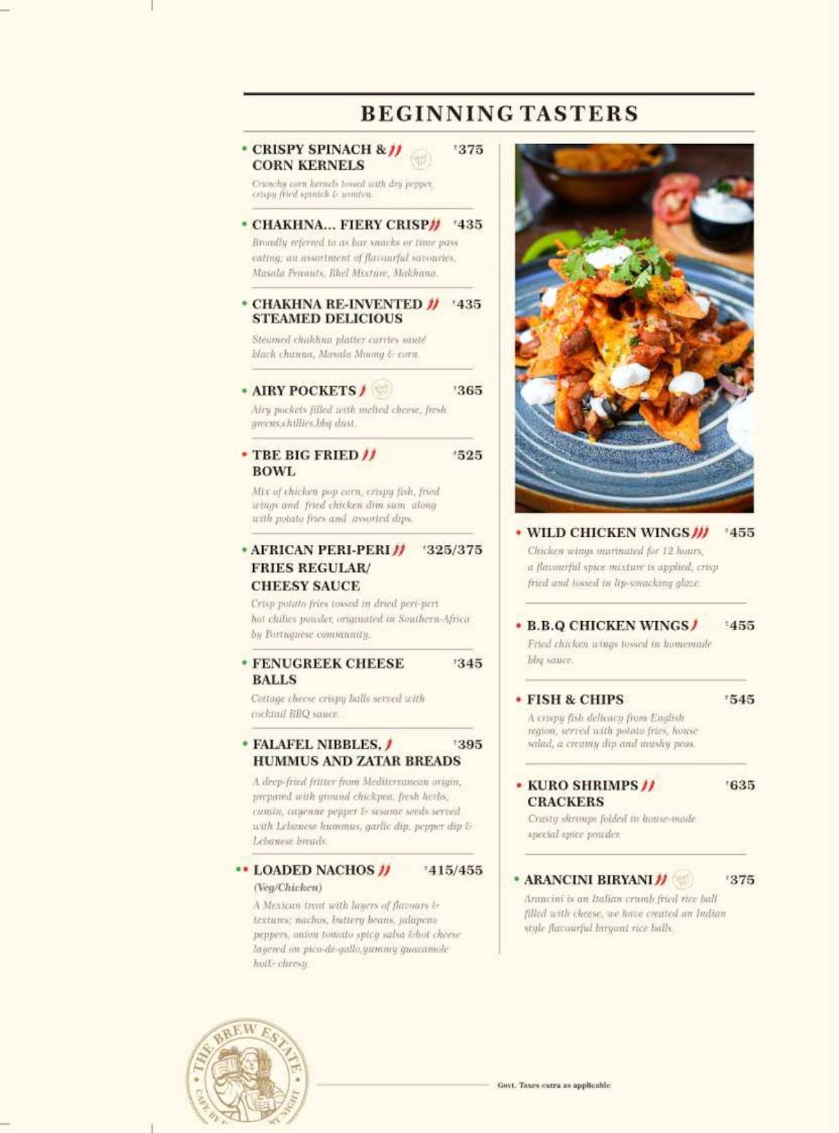 Menu at The Brew Estate, Patiala