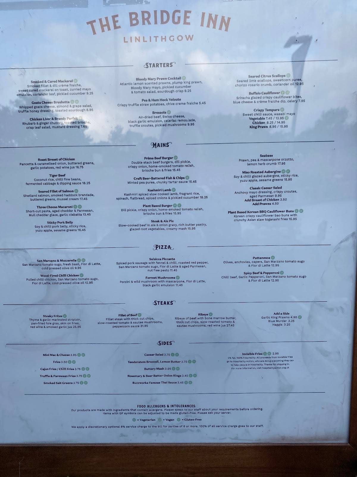 Menu at The Bridge Inn restaurant, Linlithgow