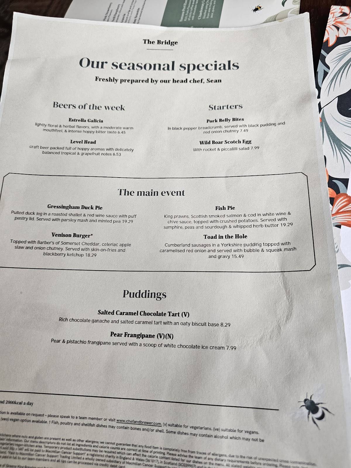Menu at The Bridge pub & bar, Cambridge, Clayhithe Rd