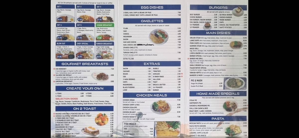Menu at Britannia Cafe Rainham, Rainham, 53 Upminster Rd S