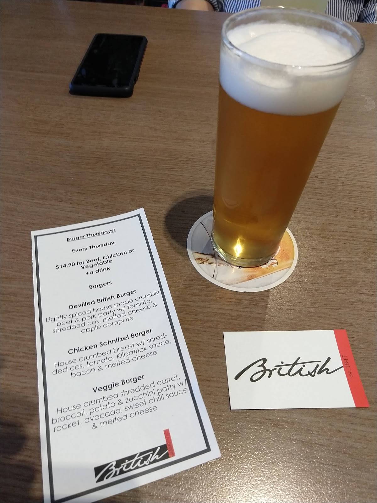 Menu at The British Hotel Port Adelaide restaurant, Port Adelaide