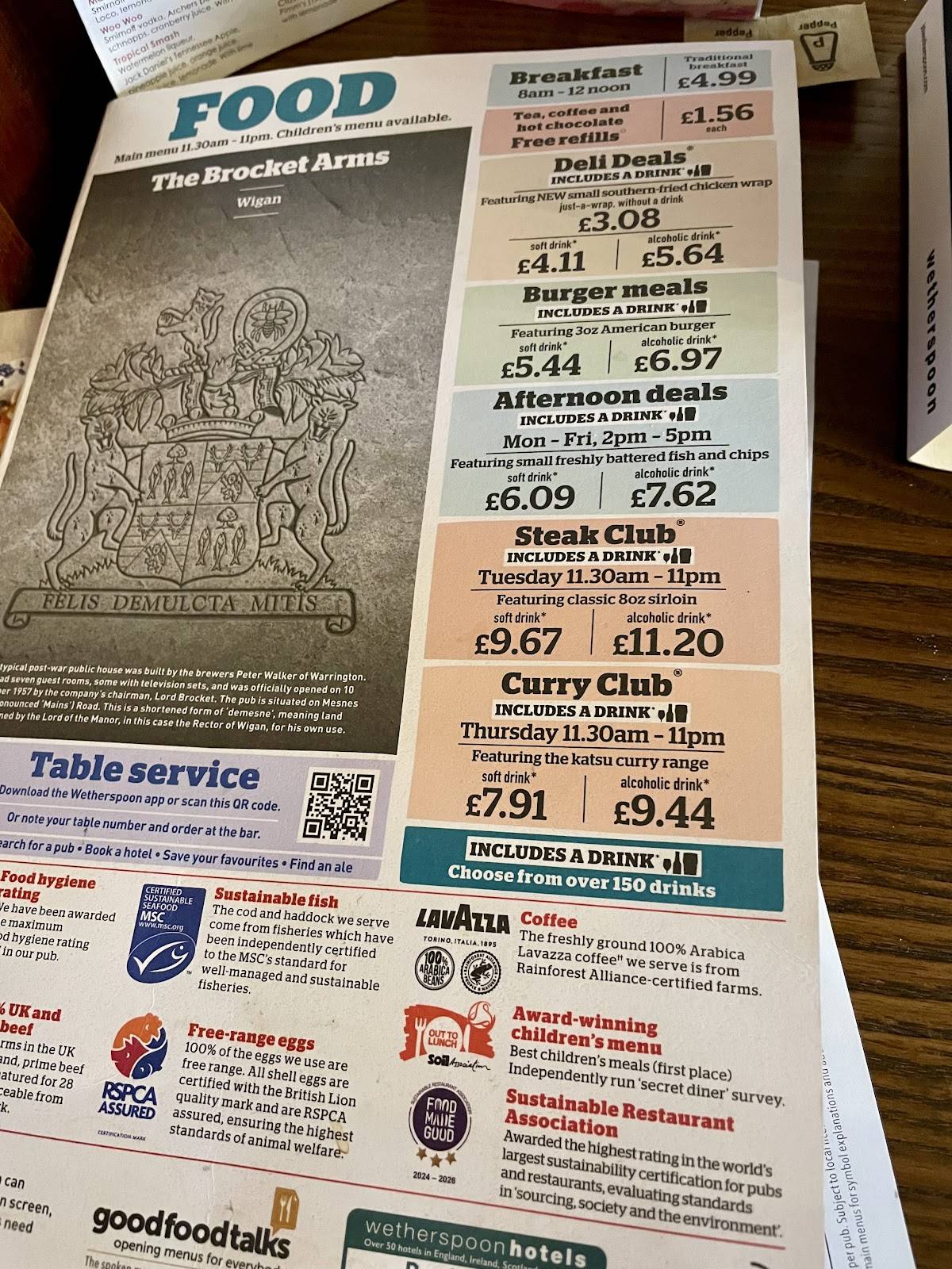 Menu at The Brocket Arms - JD Wetherspoon pub & bar, Wigan