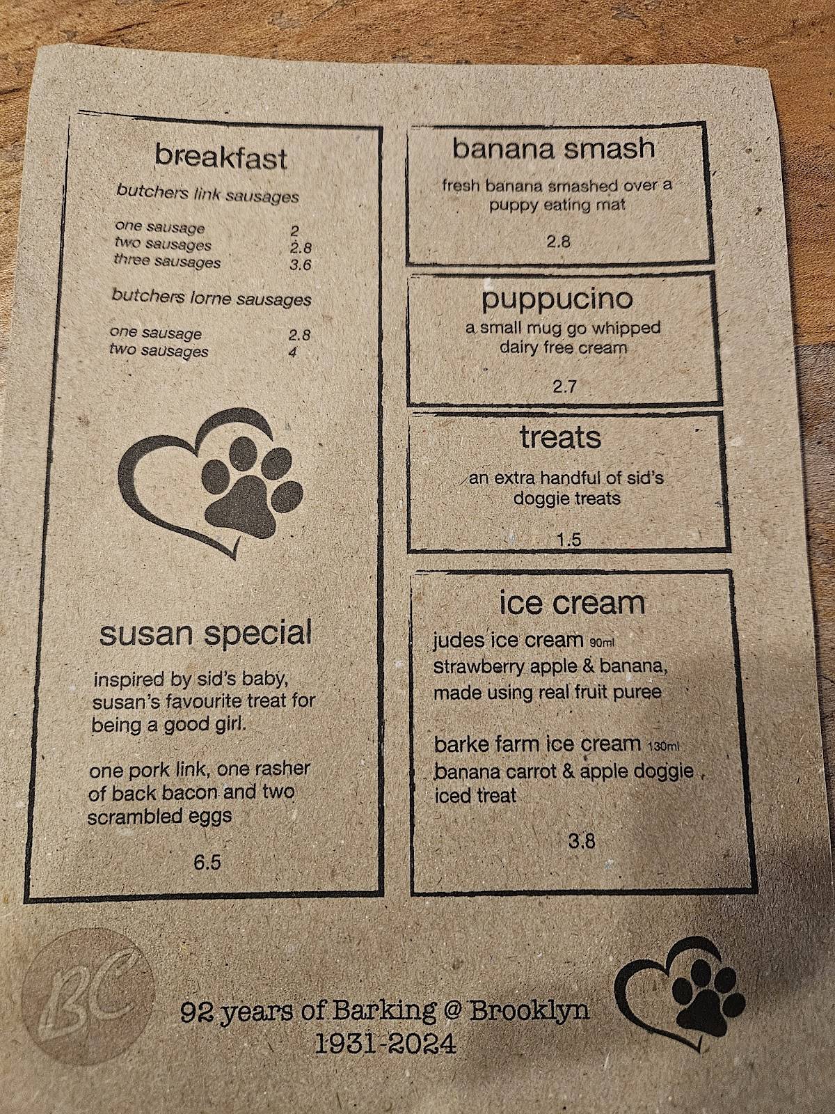 Menu at The Brooklyn Cafe., Glasgow
