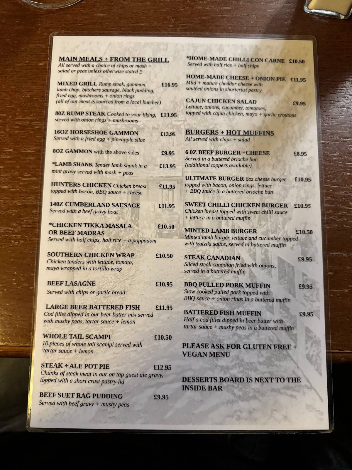 Menu at The Brown Cow pub & bar, Bury, Burrs Country Park
