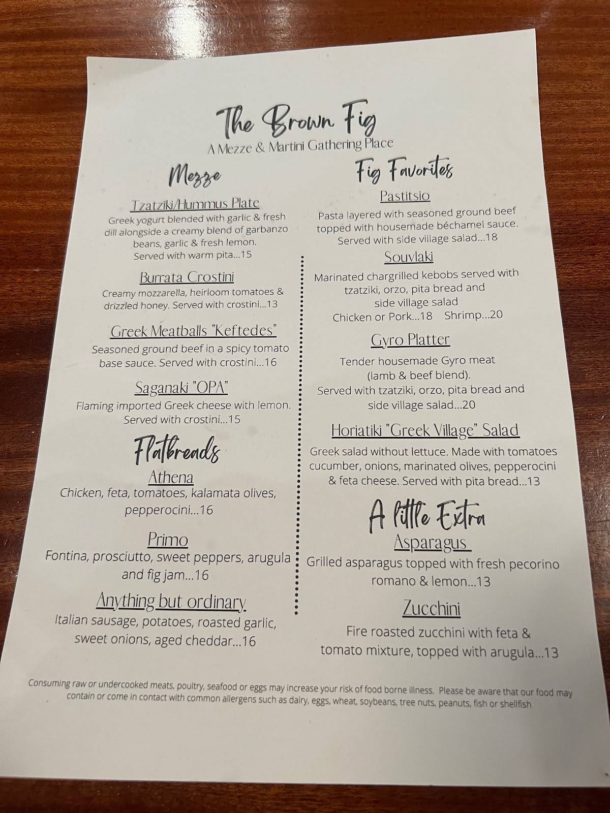 Menu at The Brown Fig pub & bar, Monroe