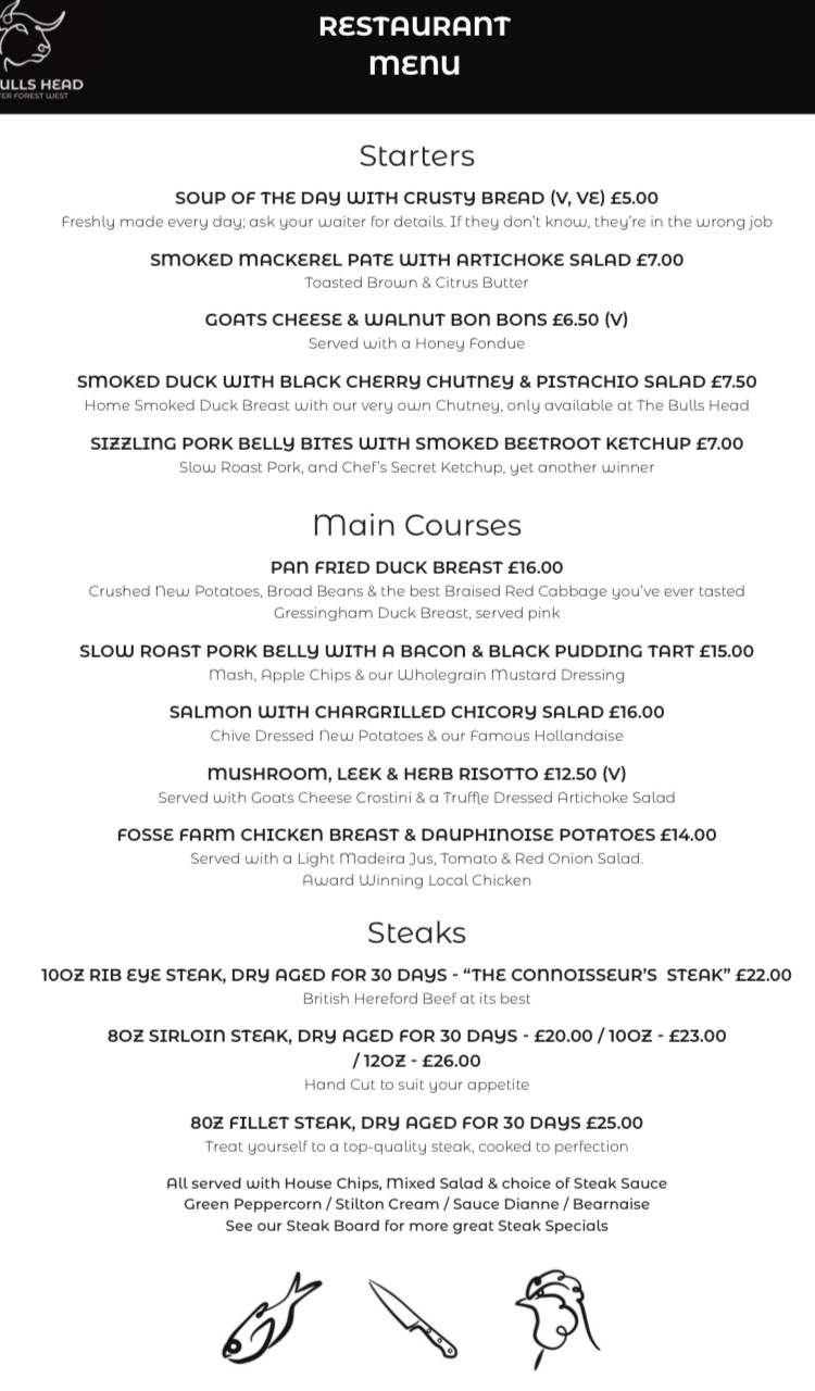 Menu at The Bulls Head pub & bar, Leicester, Hinckley Rd