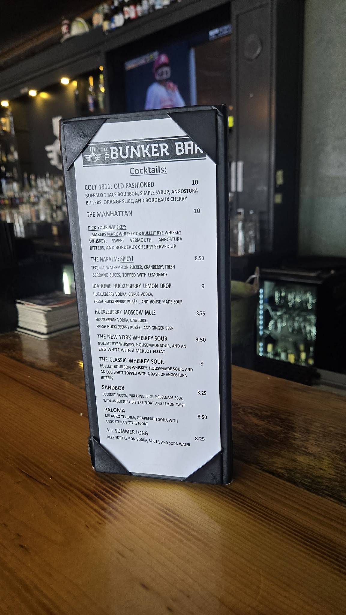 Menu at The Bunker Bar, Post Falls